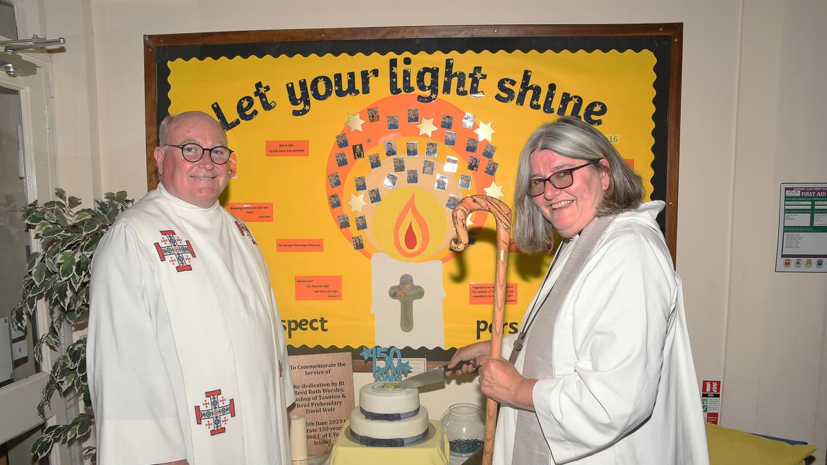 Bishop and rector cut cake to mark Exford School's 150th anniversary ...